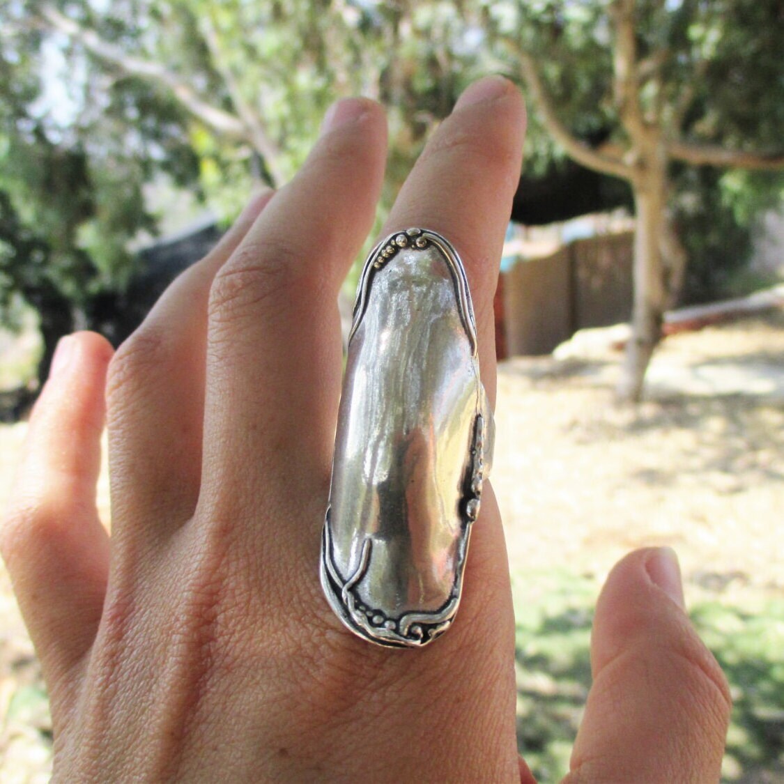 Silver Full Finger Ring Long BOHO Ring for Women Large - Etsy