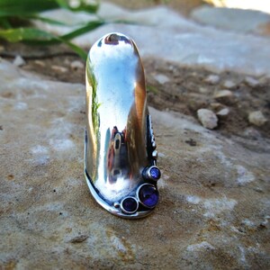 Sterling Silver Extra Long Ring Full Finger Gemstone Bohemian - Etsy