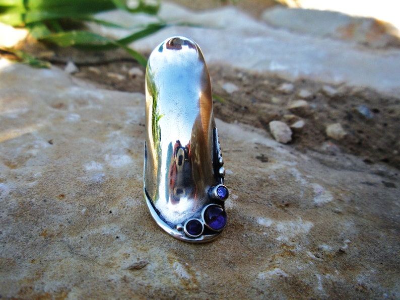 Sterling Silver Extra Long Ring Full Finger Gemstone Bohemian - Etsy