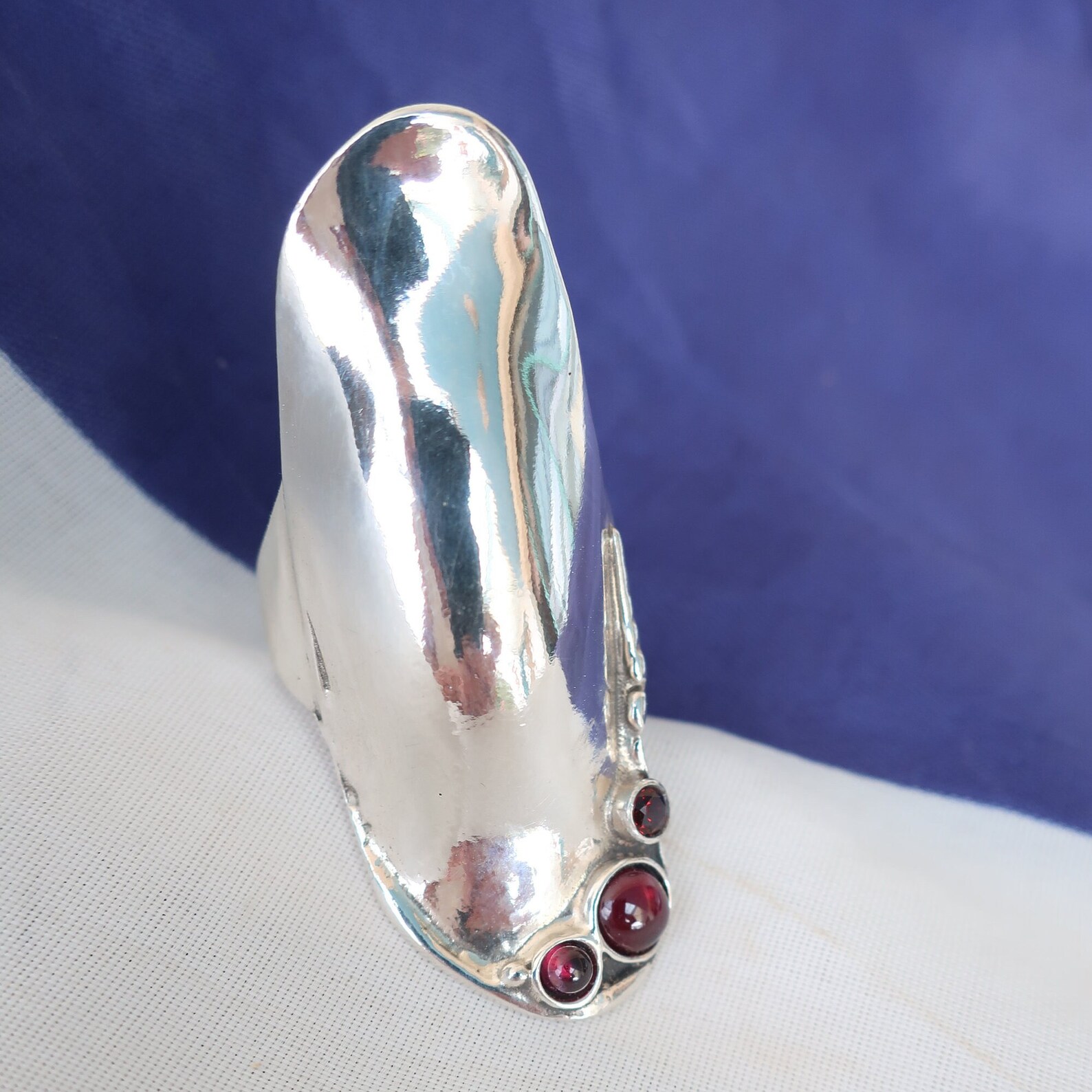 Sterling Silver Extra Long Full Finger Ring: Gemstone Statement Jewelry ...