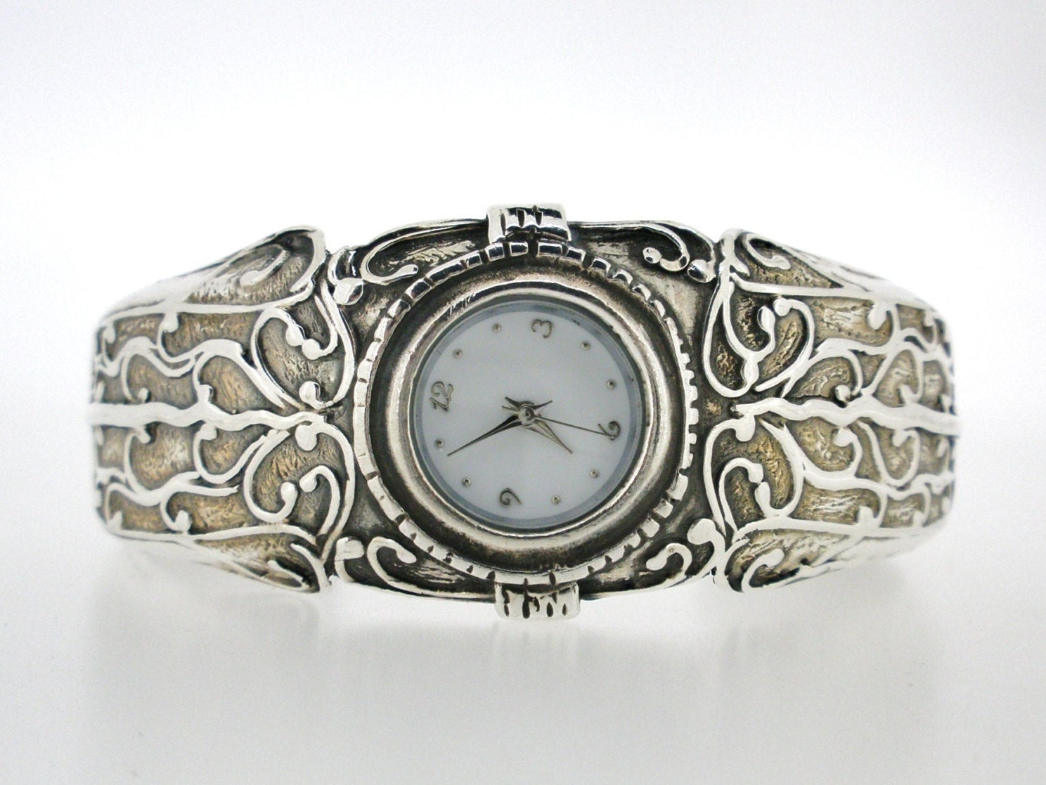 Oxidized Sterling Silver Cuff Watch: Engraved Victorian Bracelet - Etsy UK