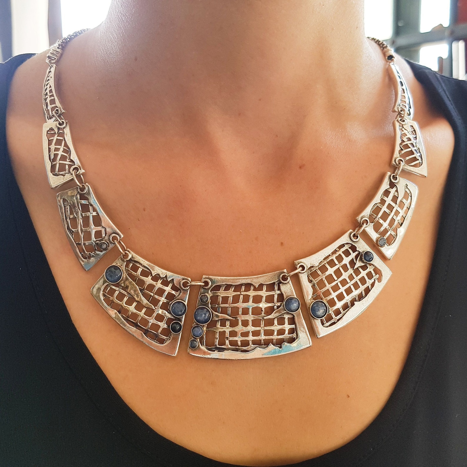 Sterling Silver Wide Mesh Choker Necklace Big Links Choker - Etsy
