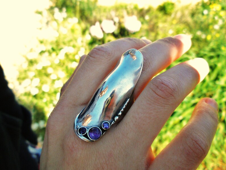 Sterling Silver Extra Long Ring Full Finger Gemstone Bohemian - Etsy