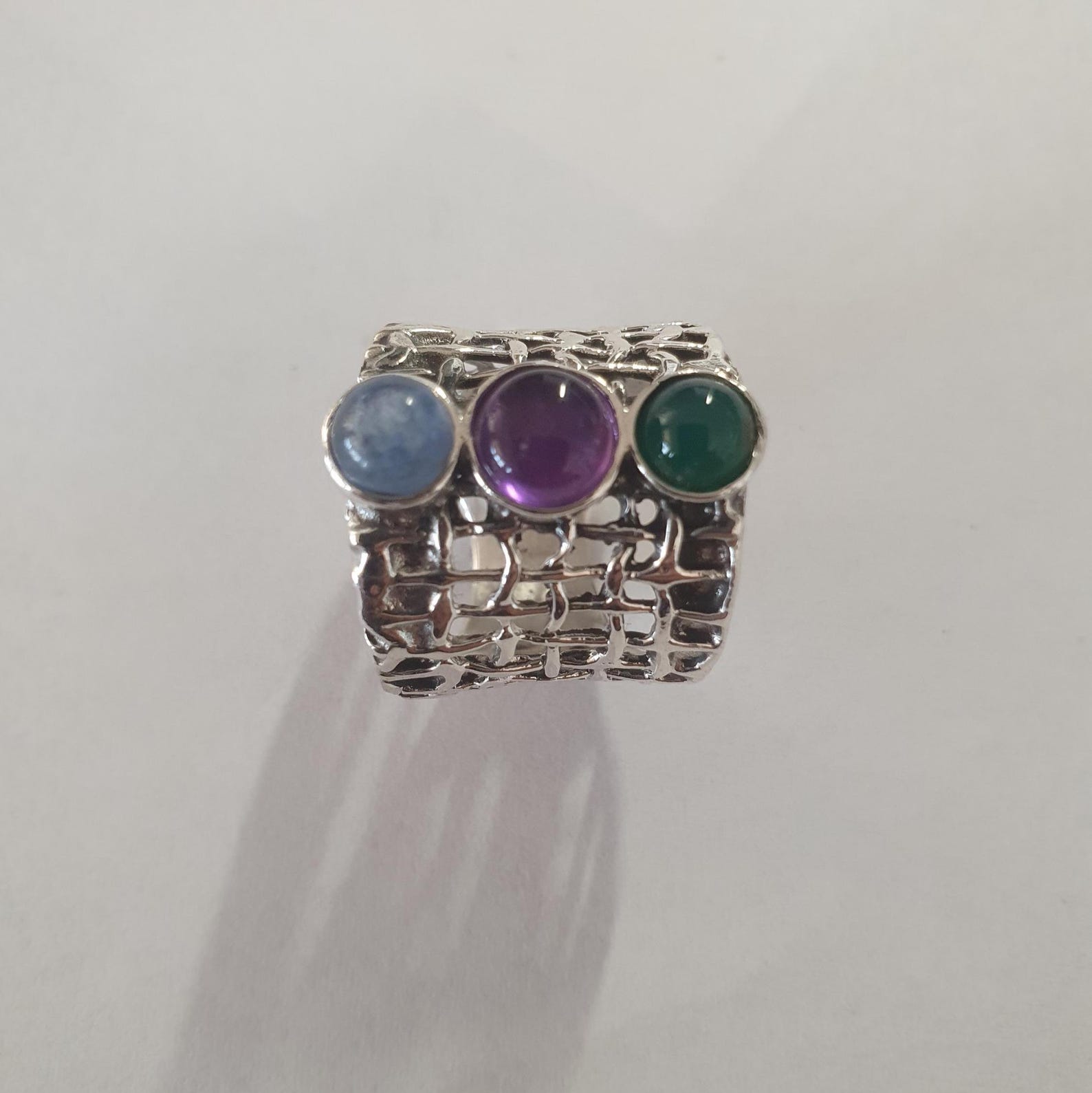 Silver Multi Stone Lattice Ring, Wide Turquoise Ring for Women, Design ...