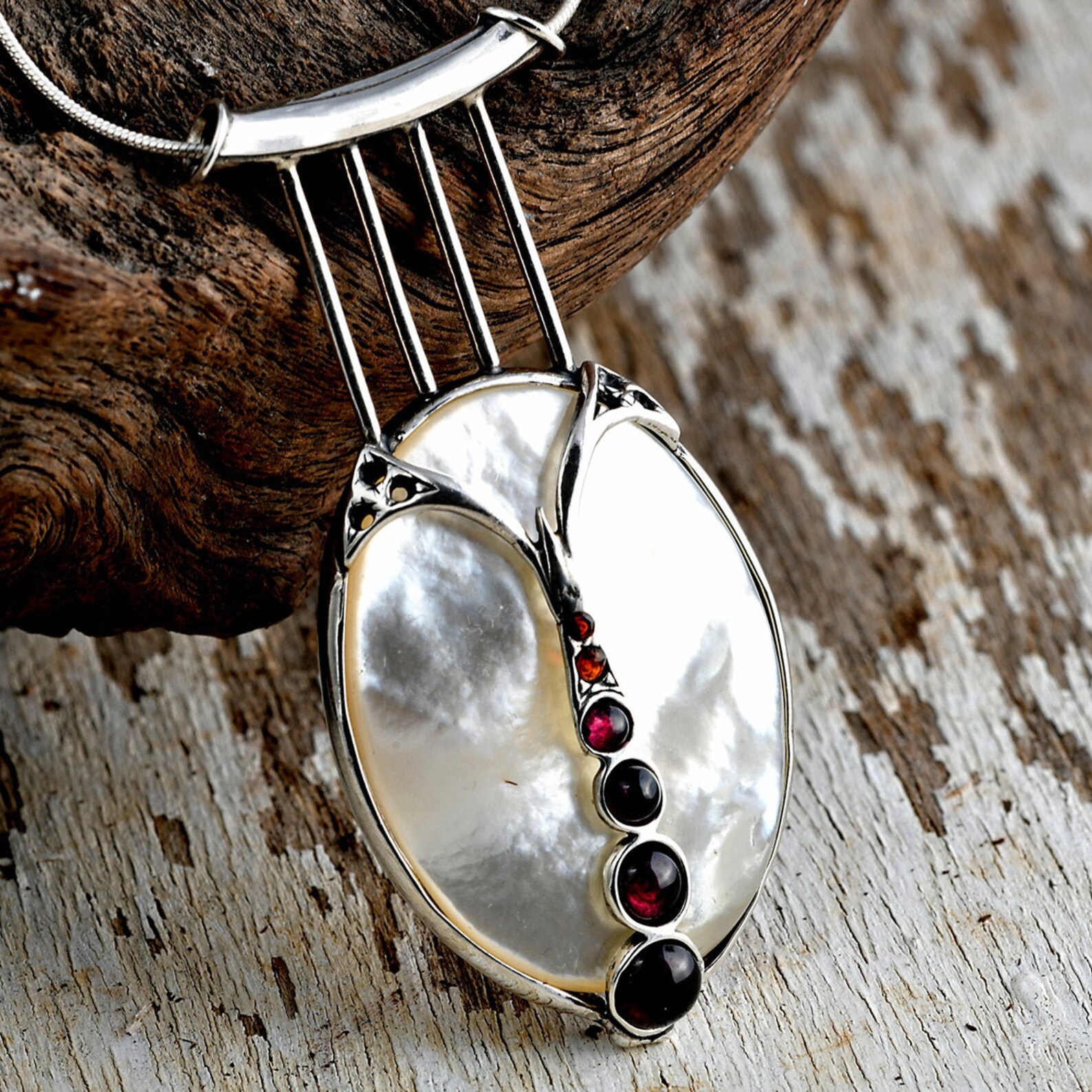 Sterling Silver Large White Stone Pendant Necklace big MOP | Etsy