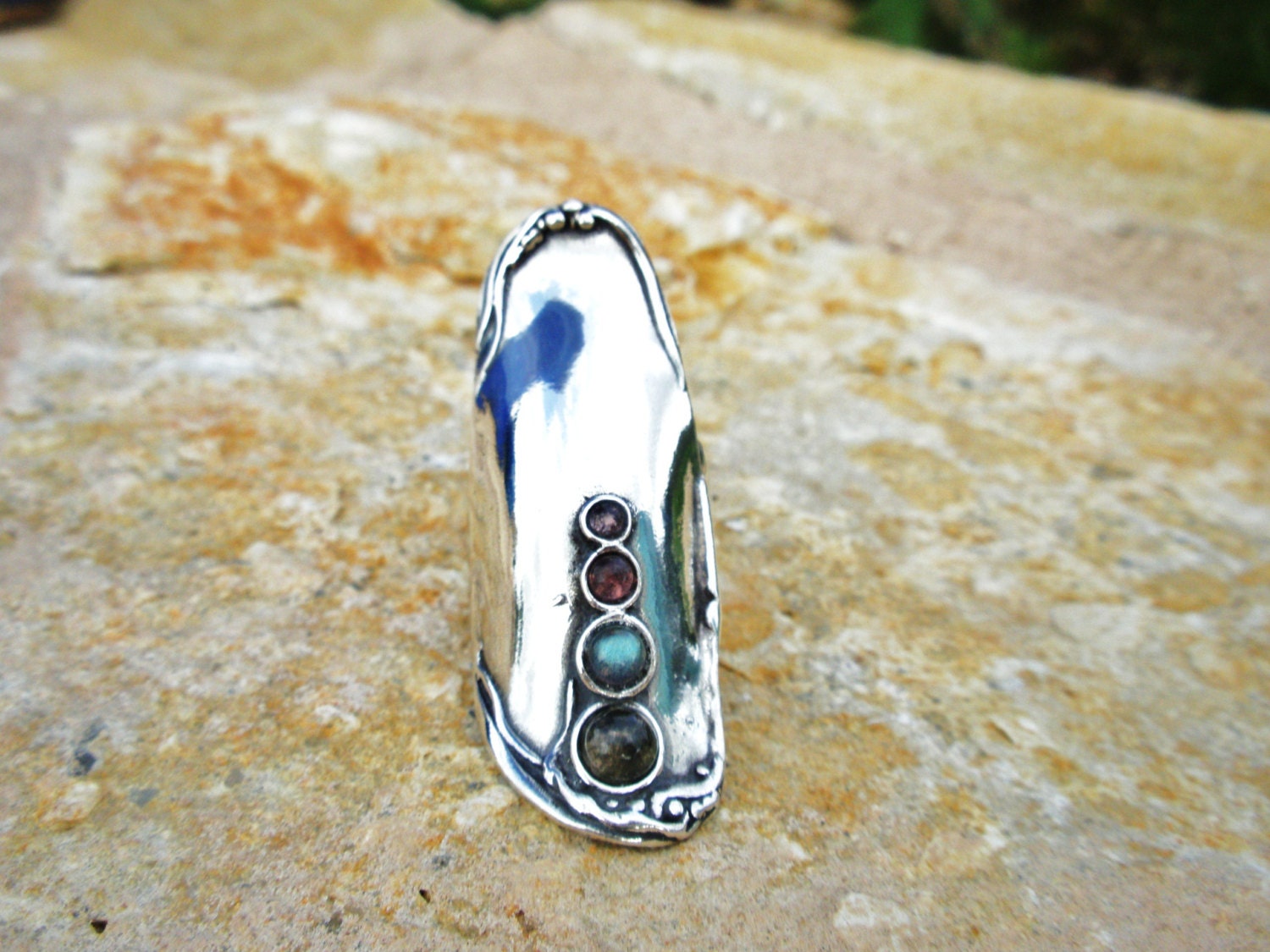Full Finger Ring Sterling Silver Multi-stone Big Ring Long - Etsy