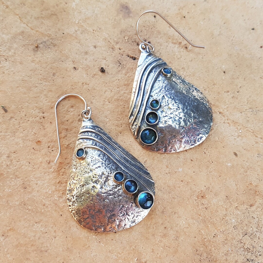 Sterling Silver Big Statement Earring for Women, Silver Wide Gemstone ...