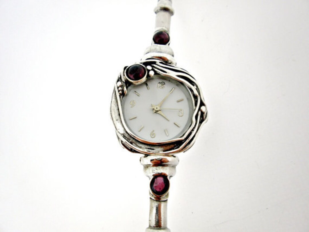 Modern Link Bracelet Watch With Garnet Stone for Women - Etsy