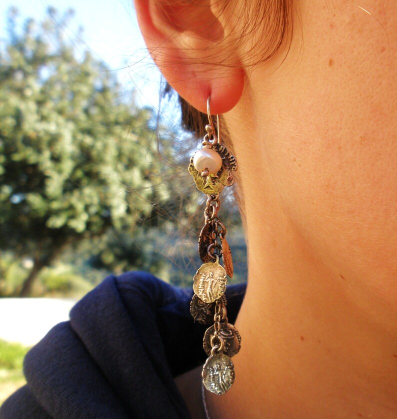 Long Charm Statement Silver Coins Earring Unique Bohemian - Etsy