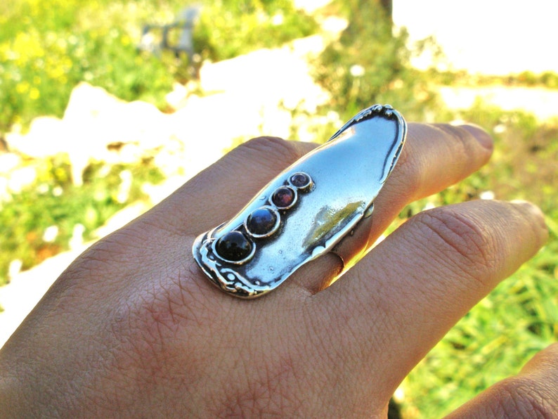 Full Finger Ring Sterling Silver Multi-stone Big Ring Long - Etsy
