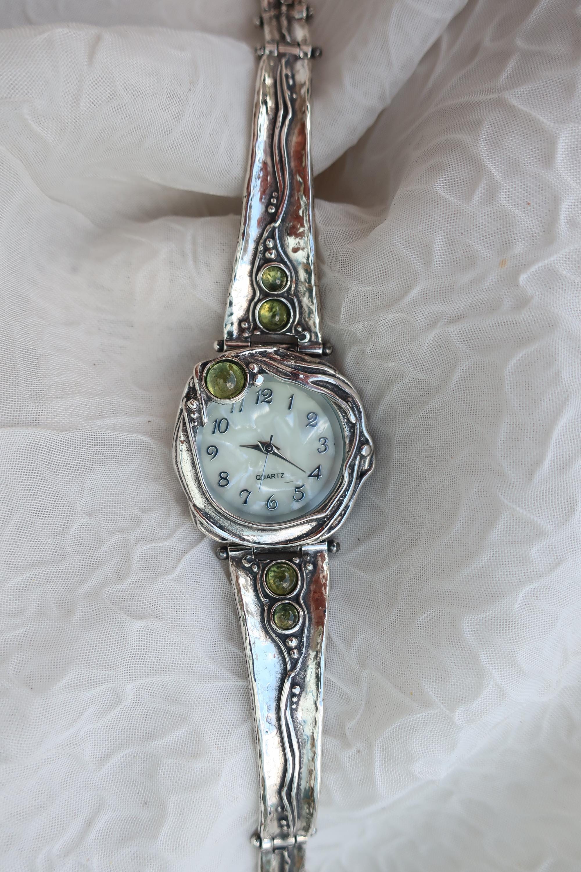 Handcrafted Sterling Silver Watch Bracelet: Citrine & Peridot, Custom ...