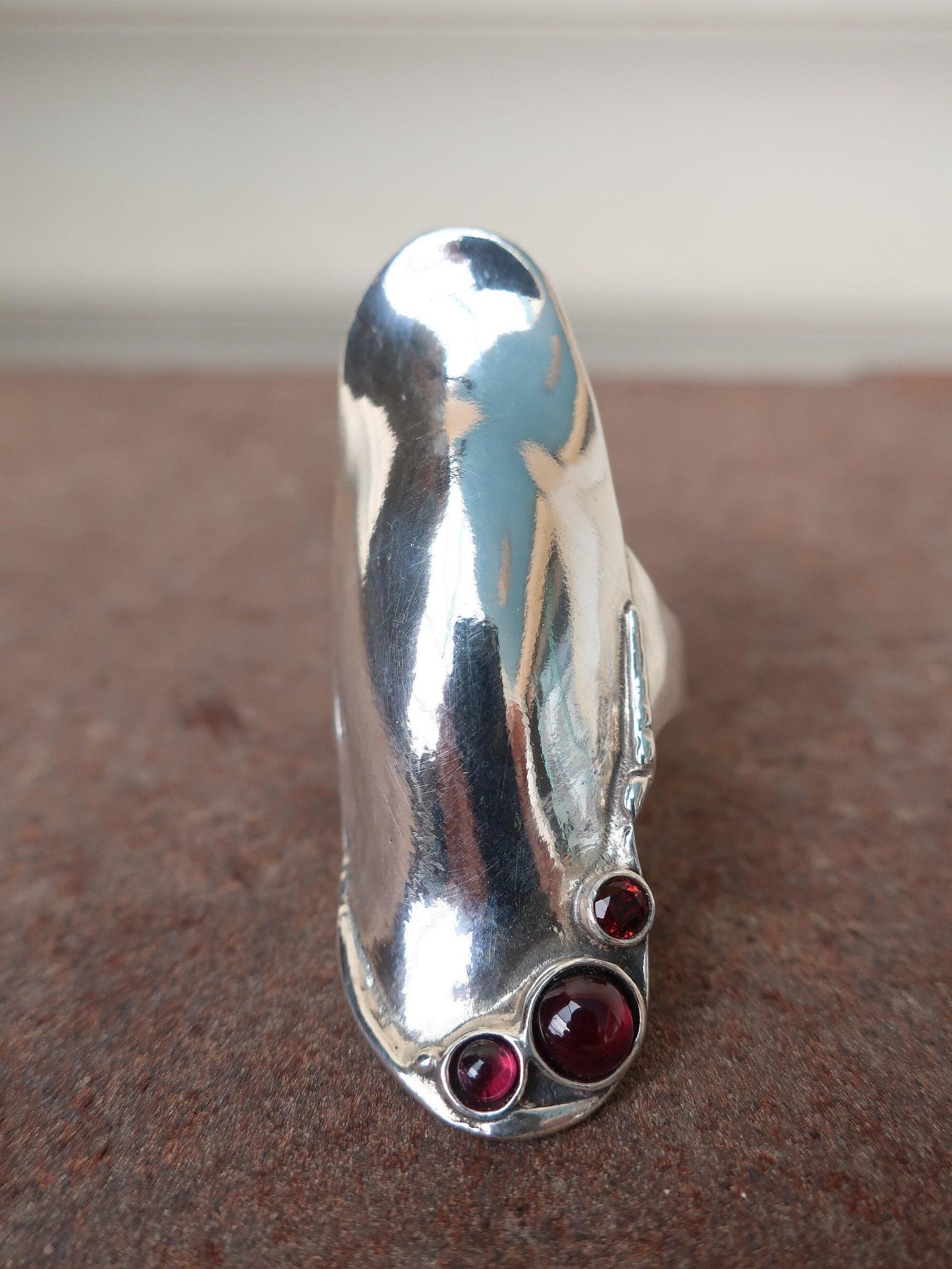 Sterling Silver Extra Long Full Finger Ring: Gemstone Statement Jewelry ...