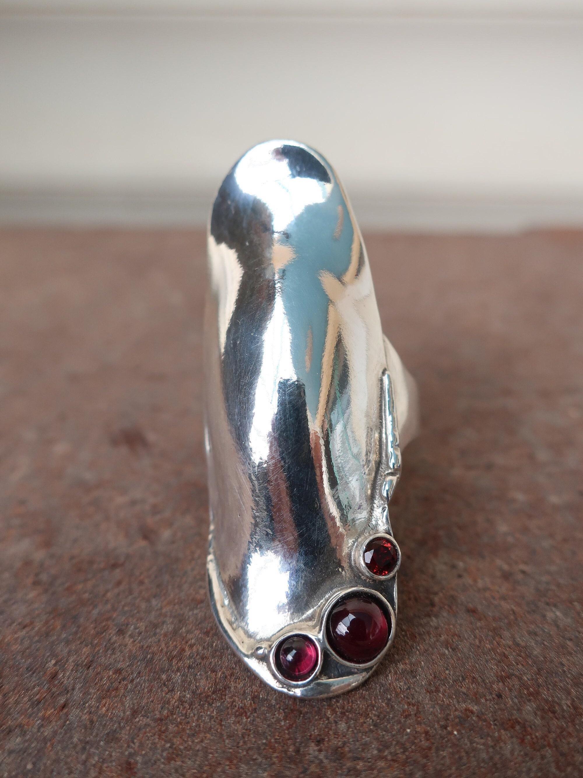 Sterling Silver Extra Long Full Finger Ring: Gemstone Statement Jewelry ...