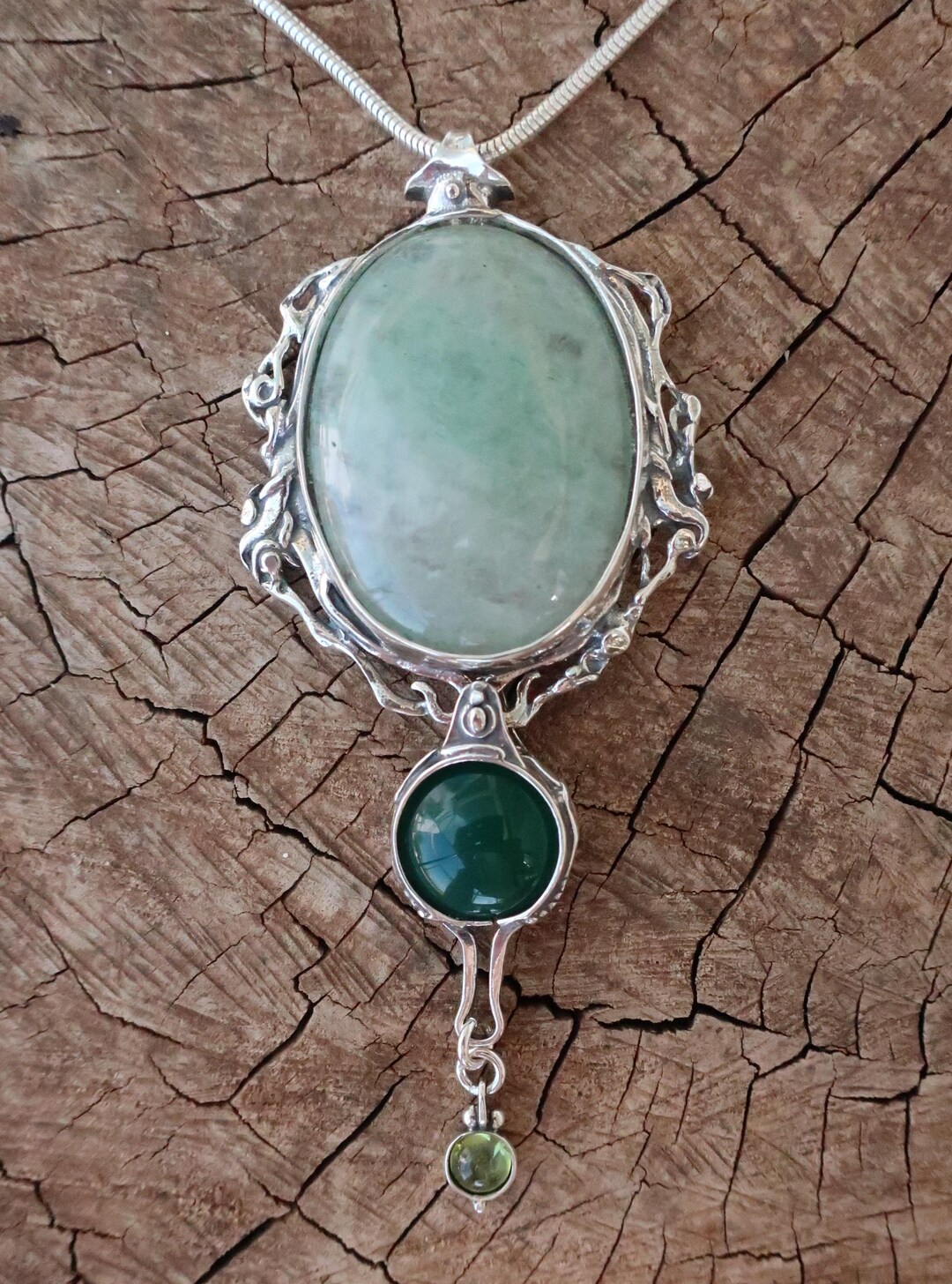 Big Bohemian Multi-stone Pendant Necklace Large Oval Stone Pendant for ...