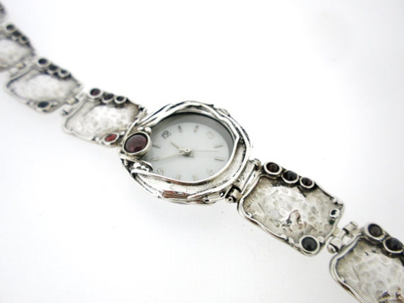 Sterling Silver Garnet Gemstone Links Watch Bracelet for - Etsy