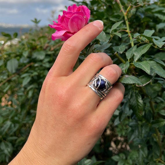 Statement Silver Natural Black Pearl Ring Handmade Large Ring Gift Porans Jewelry for Women