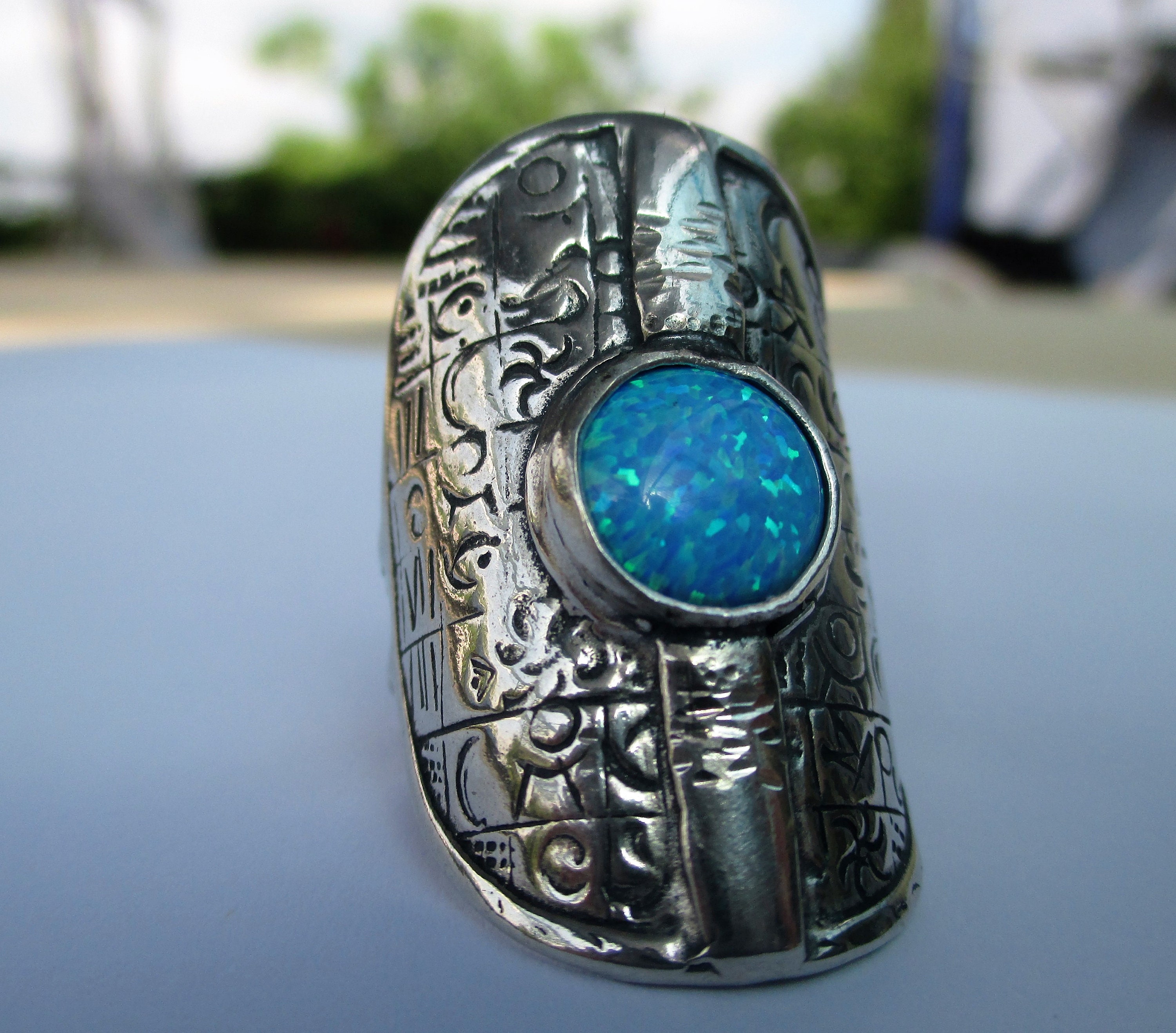 Full Finger Signet Ring Sterling Silver Tribal Ring Long | Etsy