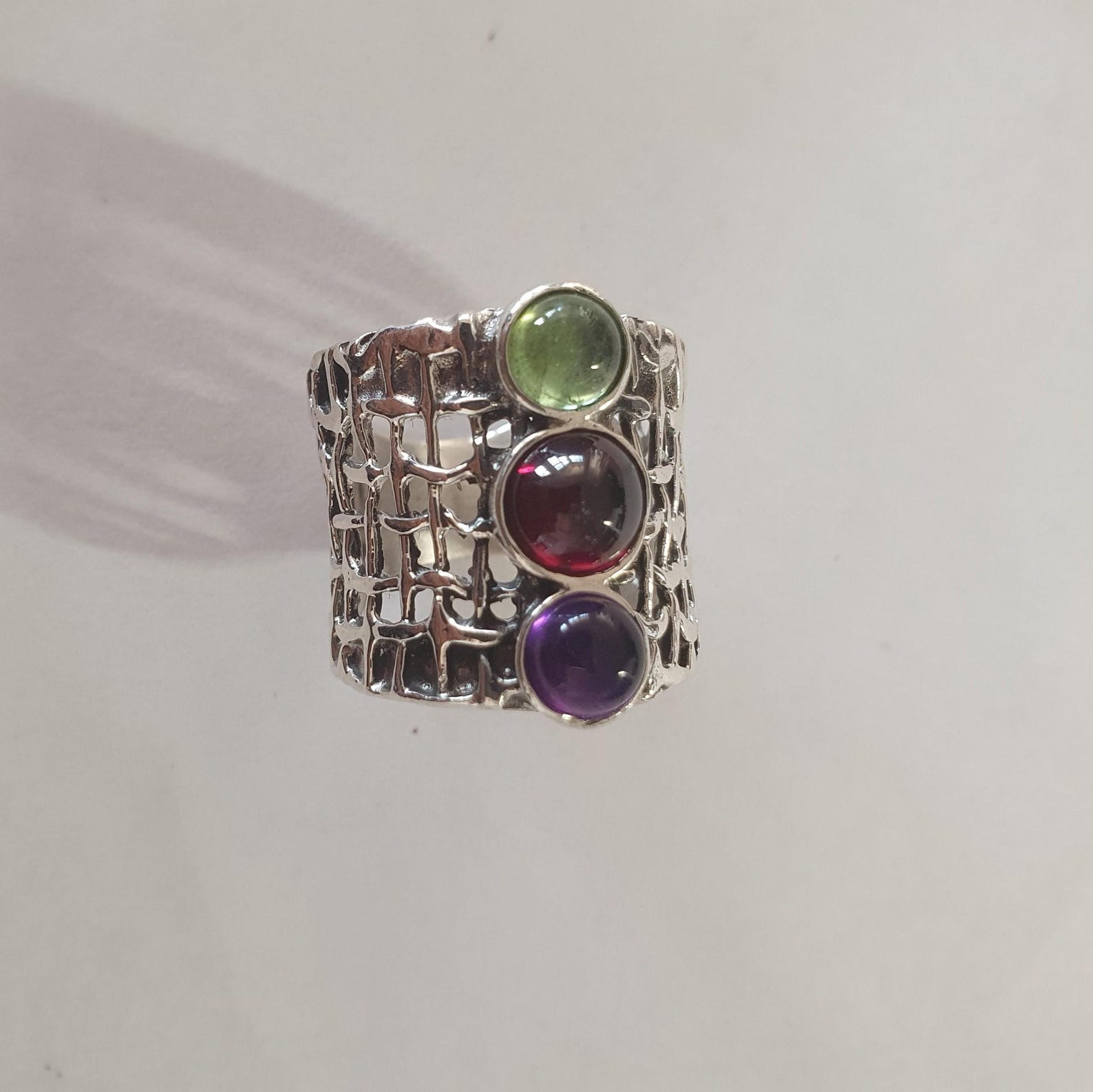 Silver Multi Stone Lattice Ring, Wide Turquoise Ring for Women, Design ...
