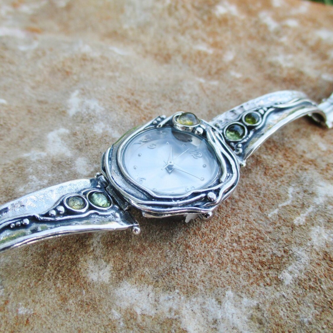 Sterling Silver Citrine & Peridot Watch Bracelet - Handmade Women's ...