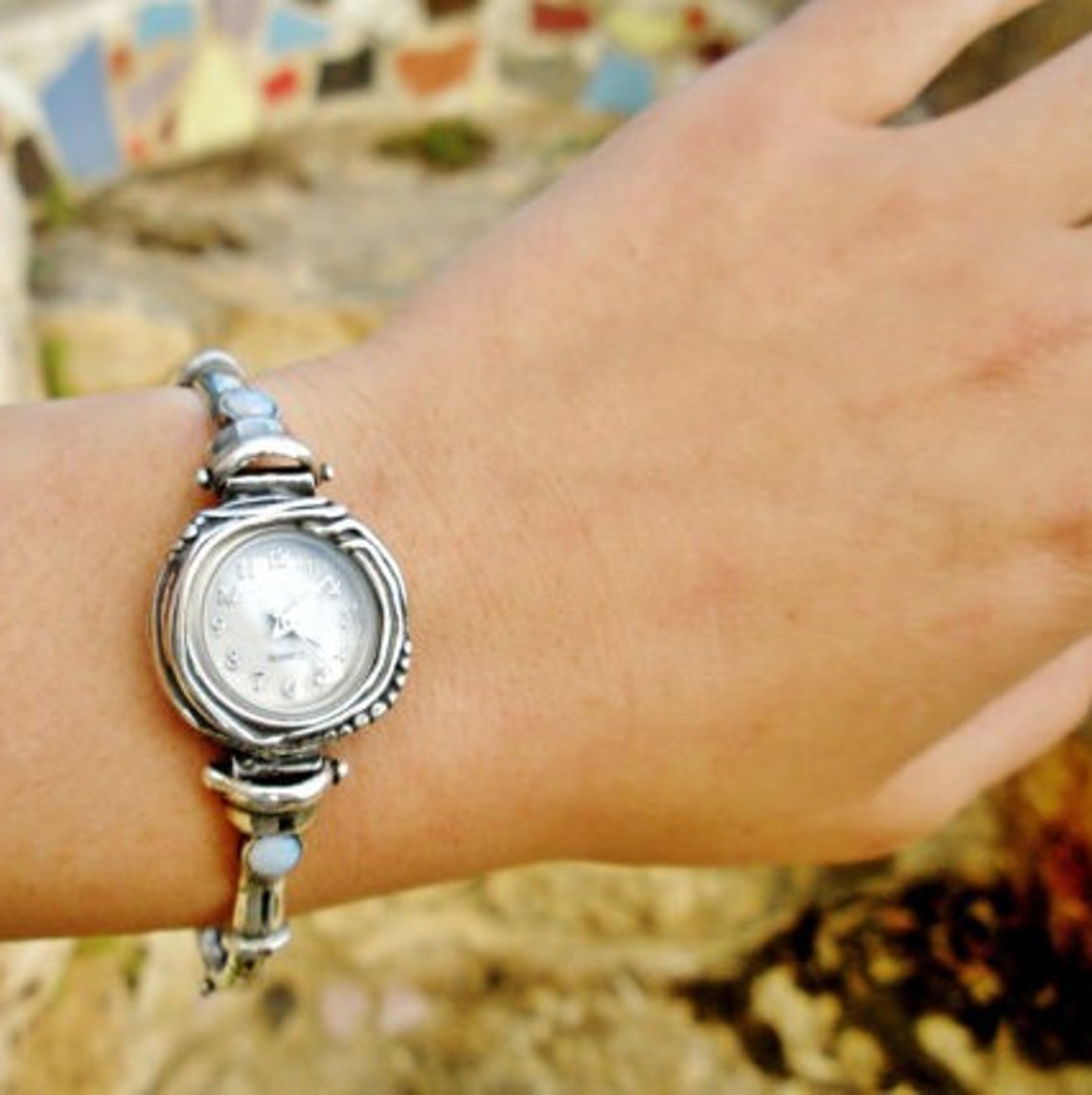Gemstone Silver Modern Dainty Watch Bracelet for Her Unique - Etsy