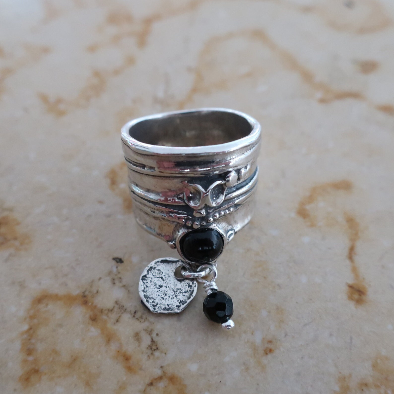 Sterling Silver Charm Ring Wide Band Ring Silver Dangle - Etsy