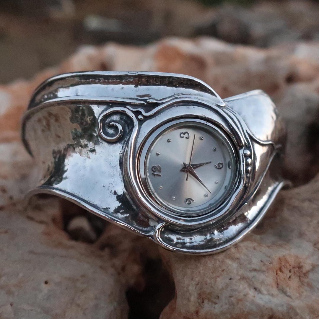 Wide Sterling Silver Cuff Watch: Bohemian Bracelet Watch - Etsy