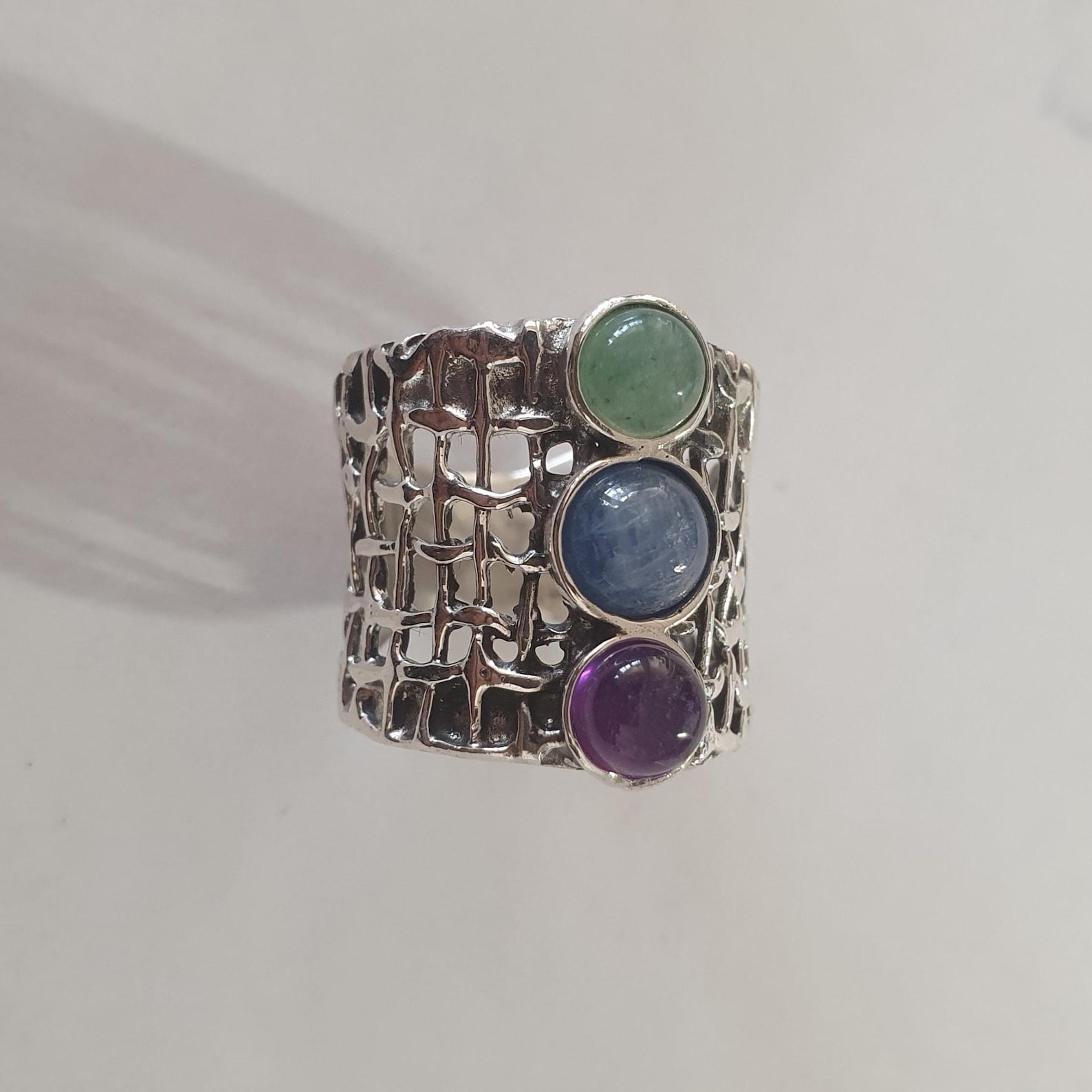 Silver Multi Stone Lattice Ring, Wide Turquoise Ring for Women, Design ...