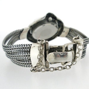 Sterling Silver Women Chain Watch Bracelet, Flexible and Oxidized Chain ...
