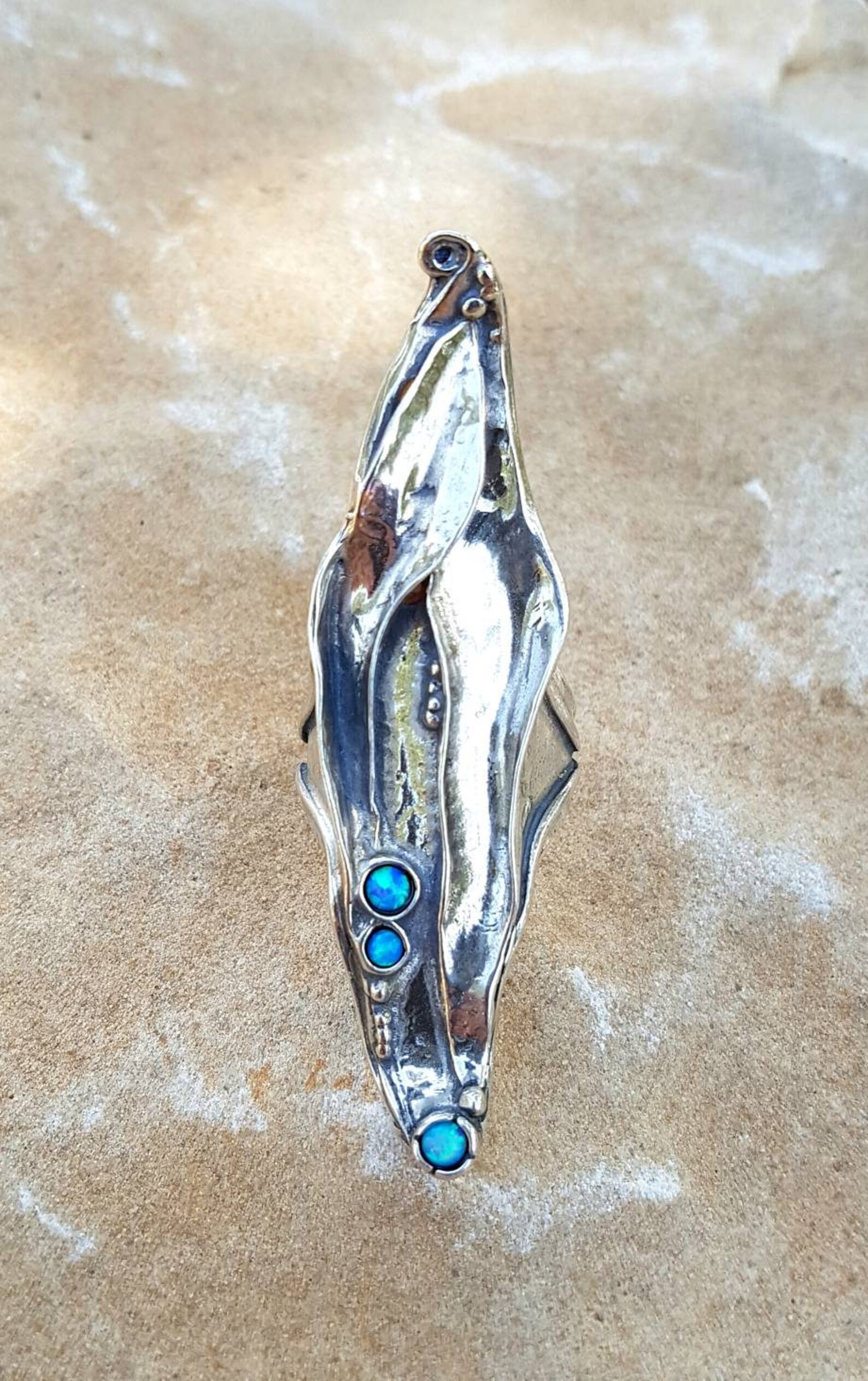 Big Full Finger Ring Long Sterling Silver Bohemian Ring for - Etsy