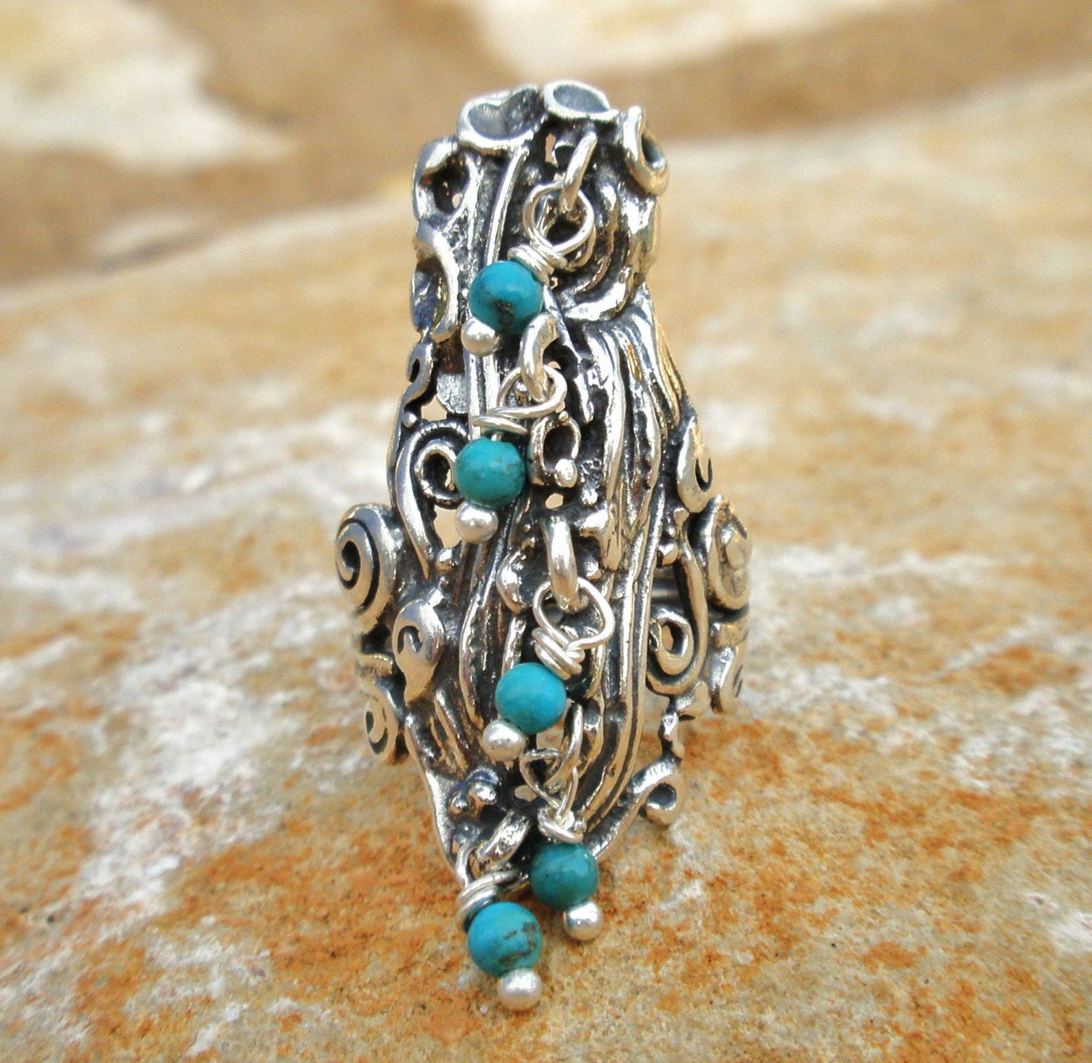 Long Silver Statement Ring Dangle Charm Ring Hanging Gemstone - Etsy