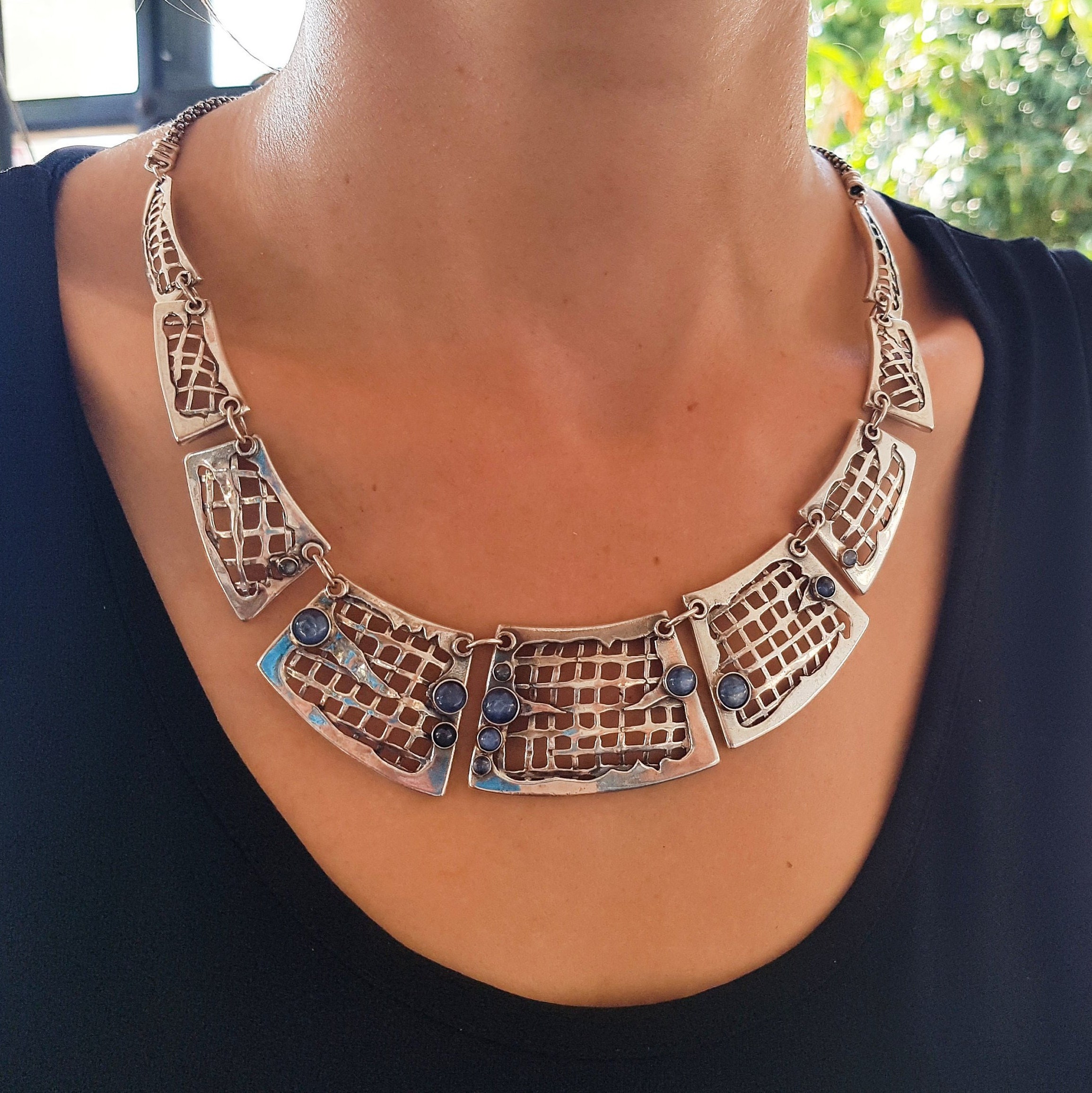 Sterling Silver Wide Mesh Choker Necklace, Big Links Choker With ...