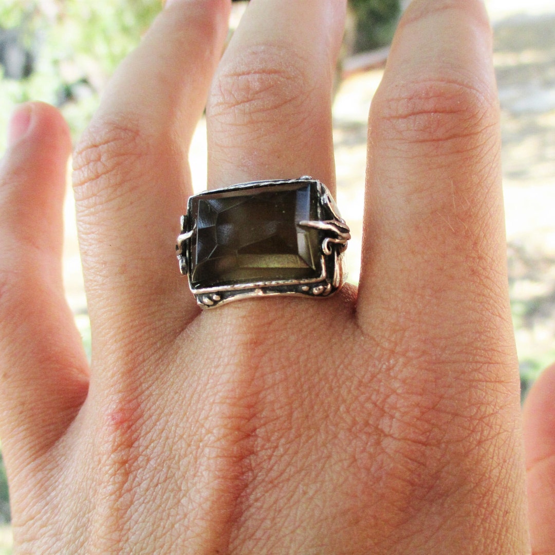Sterling Silver Statement Ring: Large Smoky Quartz Gemstone - Etsy