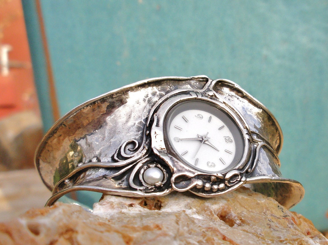 Silver Designer Fancy Watch for Women Unique Silver Cuff | Etsy