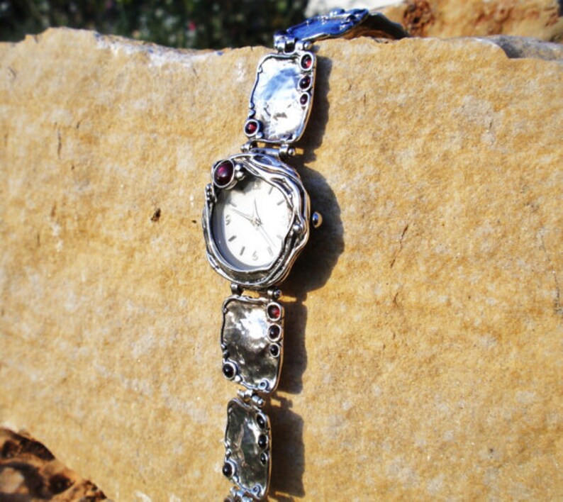 Sterling Silver Garnet Gemstone Links Watch Bracelet for - Etsy
