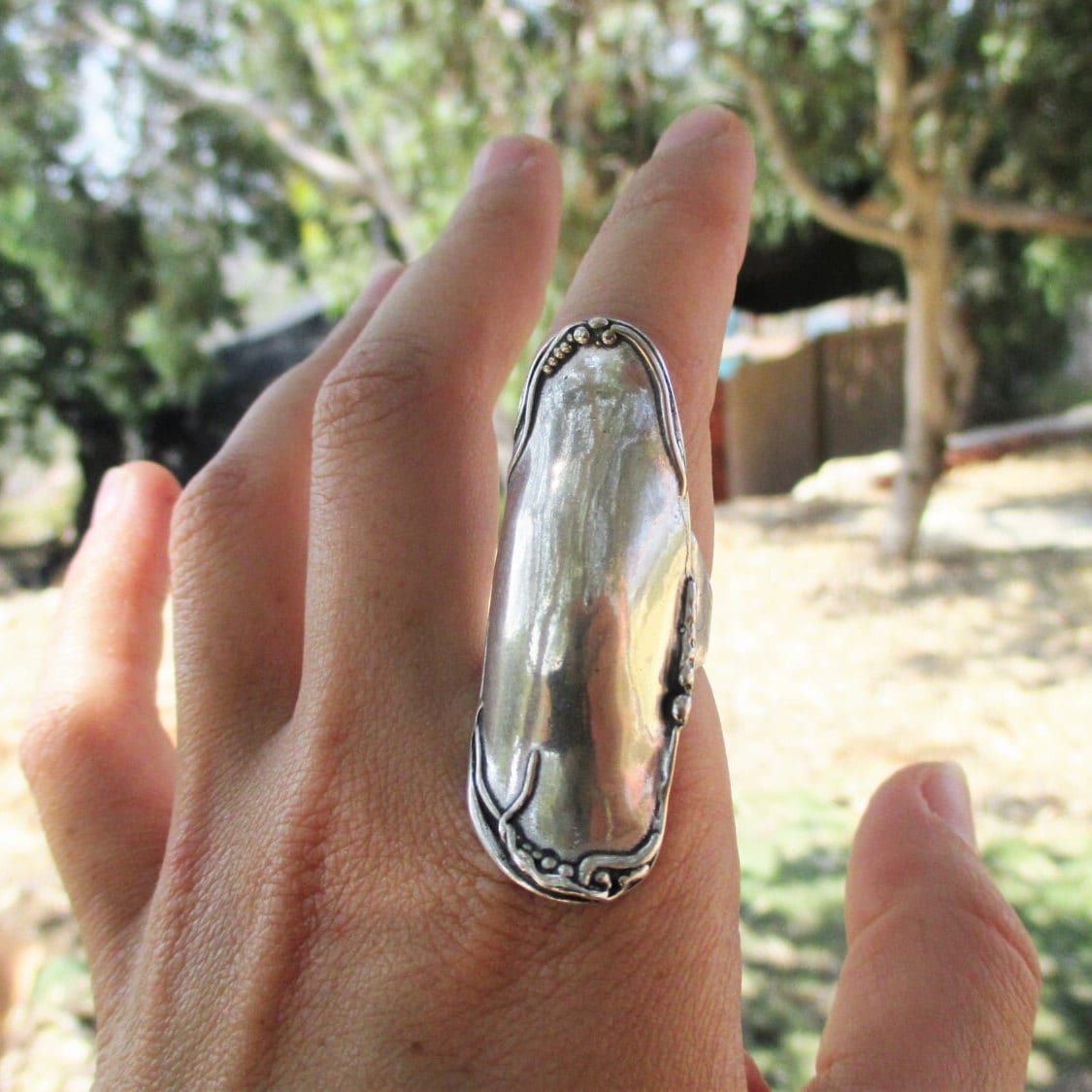 Long Silver Full Finger Ring BOHO Ring for Women Large | Etsy