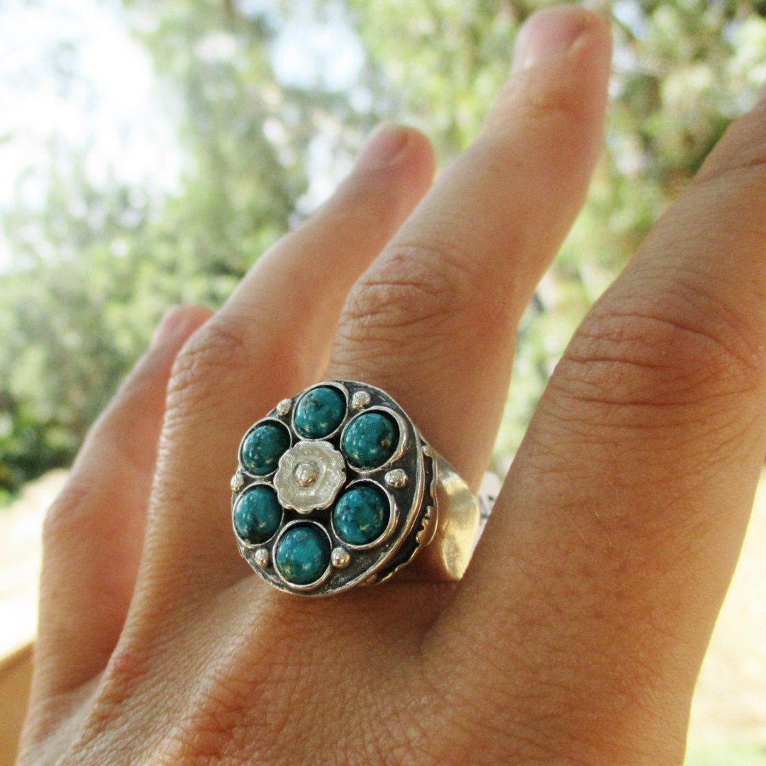 Silver Spinner Stone Ring, Wide Round Silver Ring for Women - Etsy