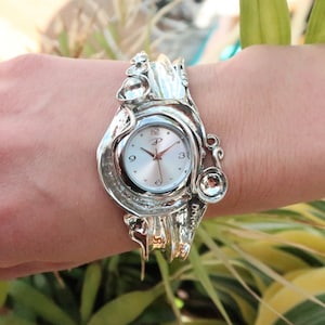 Sterling Silver Cuff Watch, Wide Bracelet Watch for Women, Bohemian ...