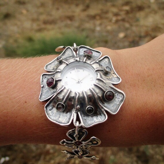 Statement Silver Watch Bracelet With Gemstones for Women 3D - Etsy