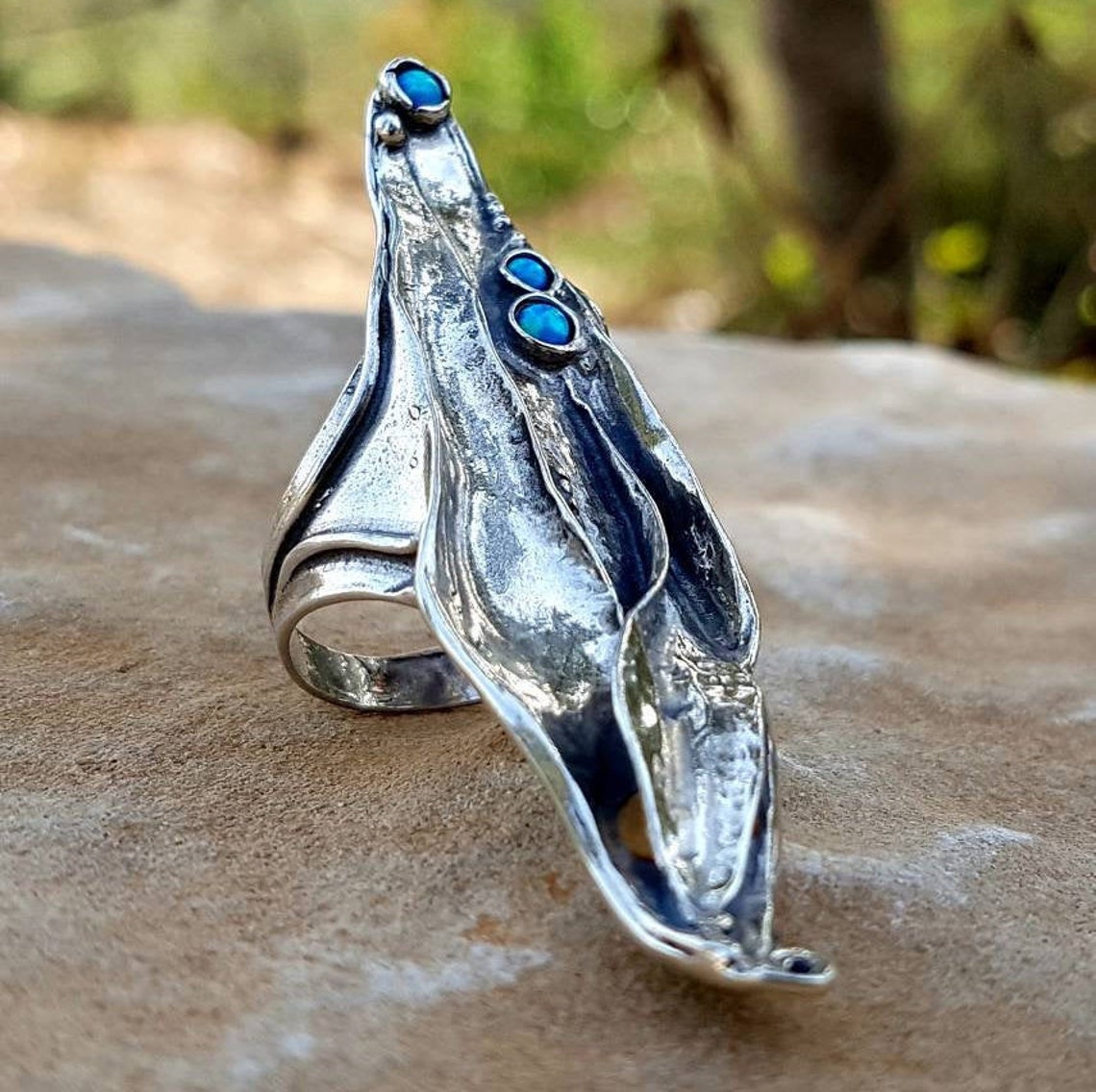 Big Full Finger Ring Long Sterling Silver Bohemian Ring for - Etsy