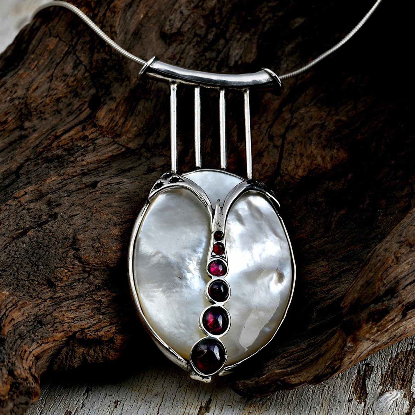 Sterling Silver Large White Stone Pendant Necklace big MOP | Etsy