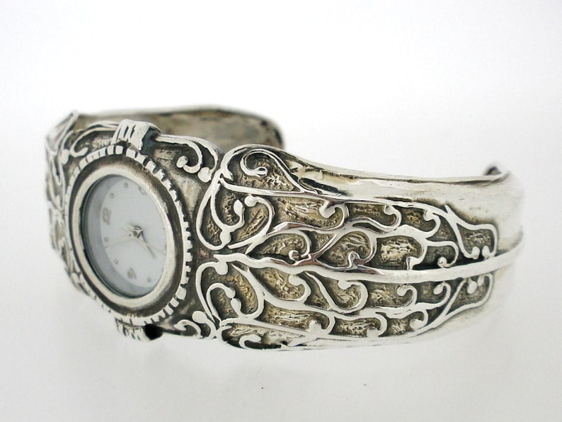 Oxidized Sterling Silver Cuff Watch: Engraved Victorian Bracelet - Etsy UK