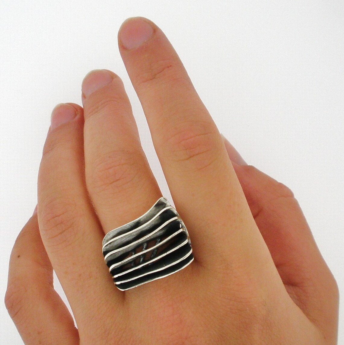 Unique Sterling Silver Ring statement Contemporary Oxidized - Etsy