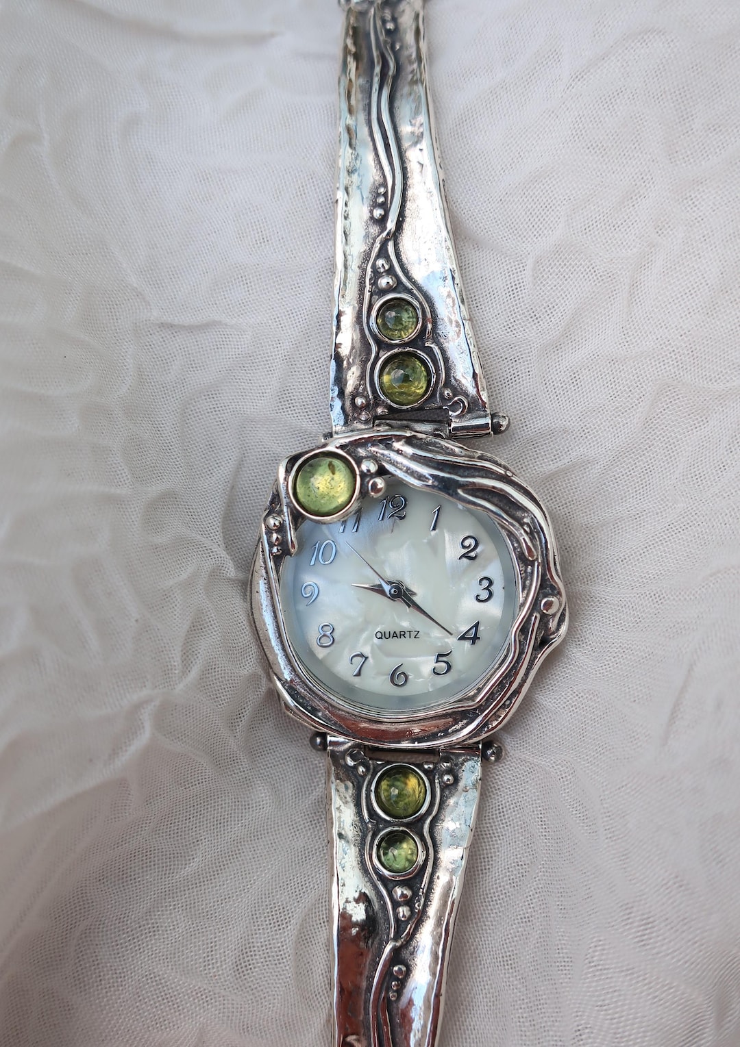 Sterling Silver Citrine & Peridot Watch Bracelet - Handmade Women's ...