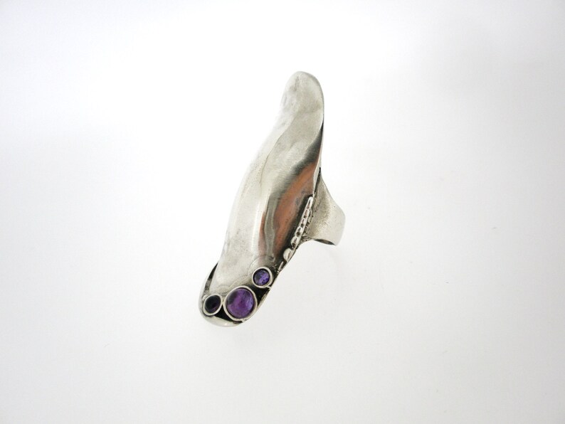 Sterling Silver Extra Long Ring Full Finger Gemstone Bohemian - Etsy