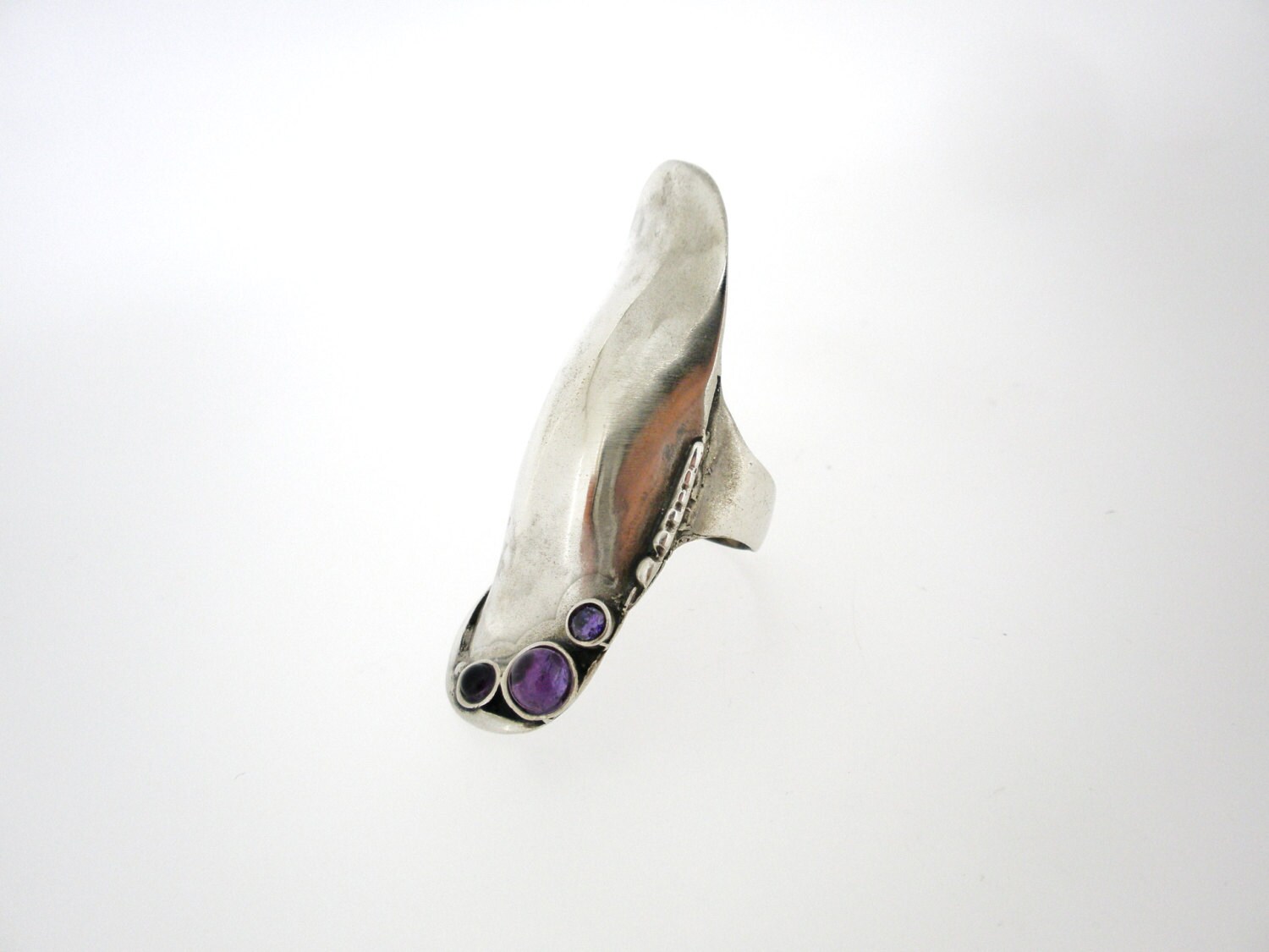 Sterling Silver Extra Long Ring Full Finger Gemstone Bohemian - Etsy