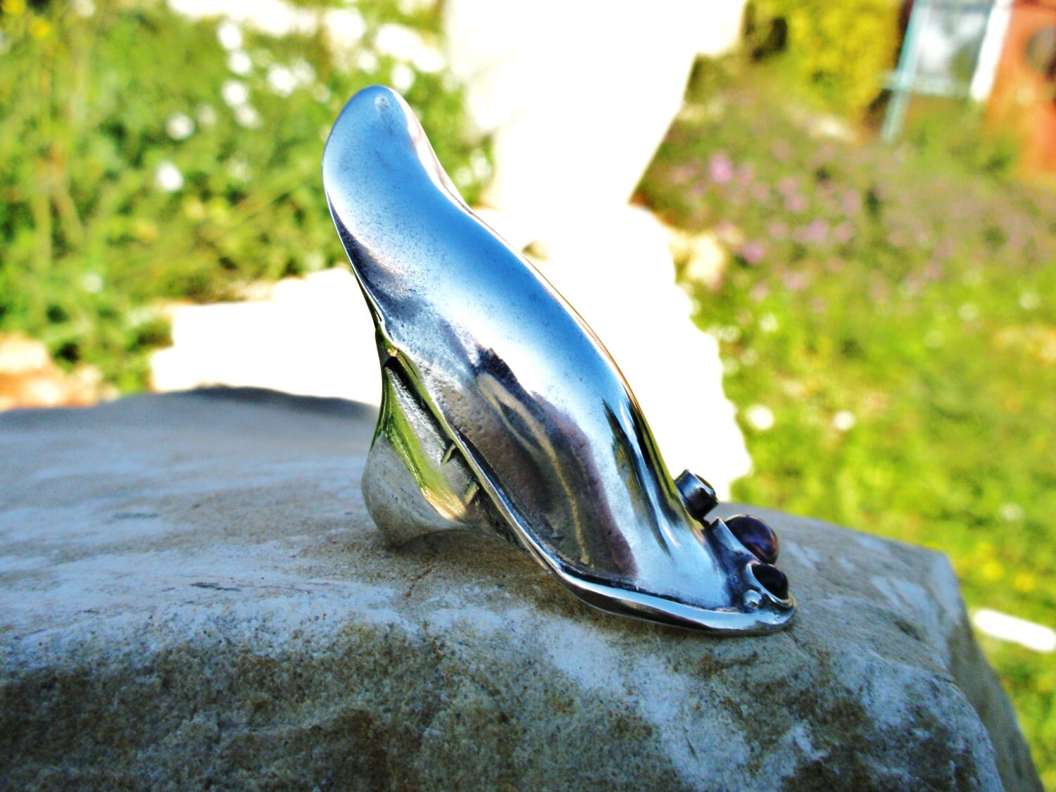 Sterling Silver Extra Long Ring Full Finger Gemstone Bohemian - Etsy