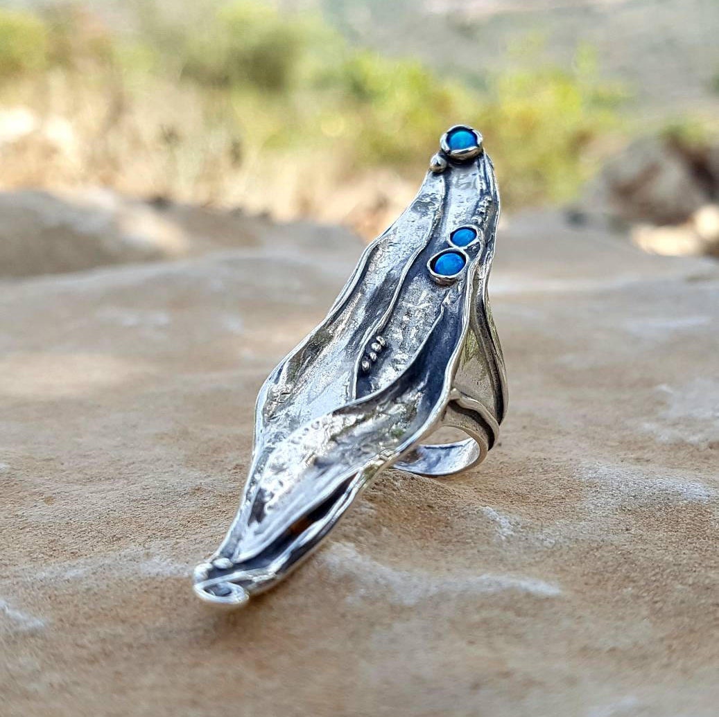 Big Full Finger Ring Long Sterling Silver Bohemian Ring for - Etsy