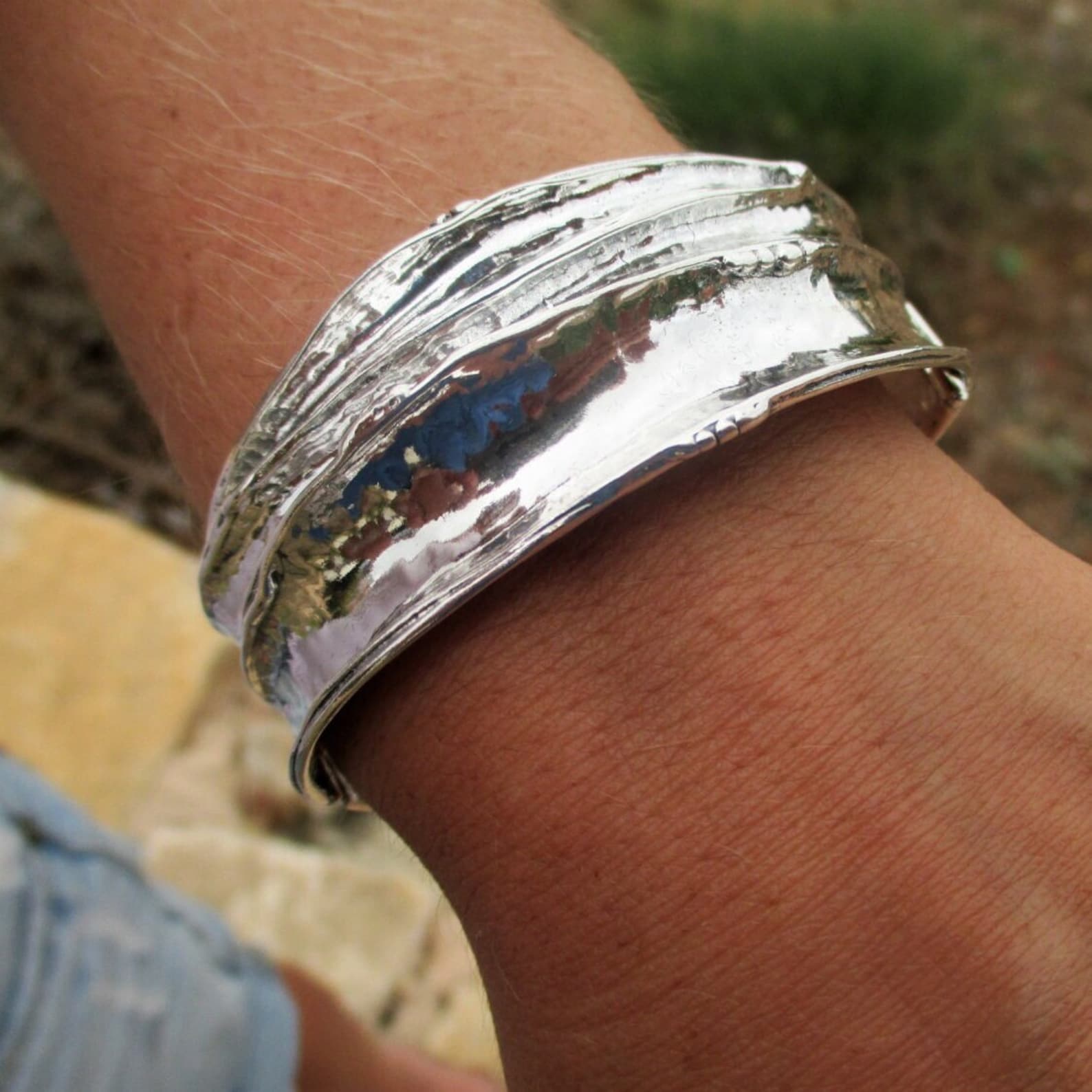 Sterling Silver Wide Bangle Bracelets, Chunky Unisex Bracelets, Links ...