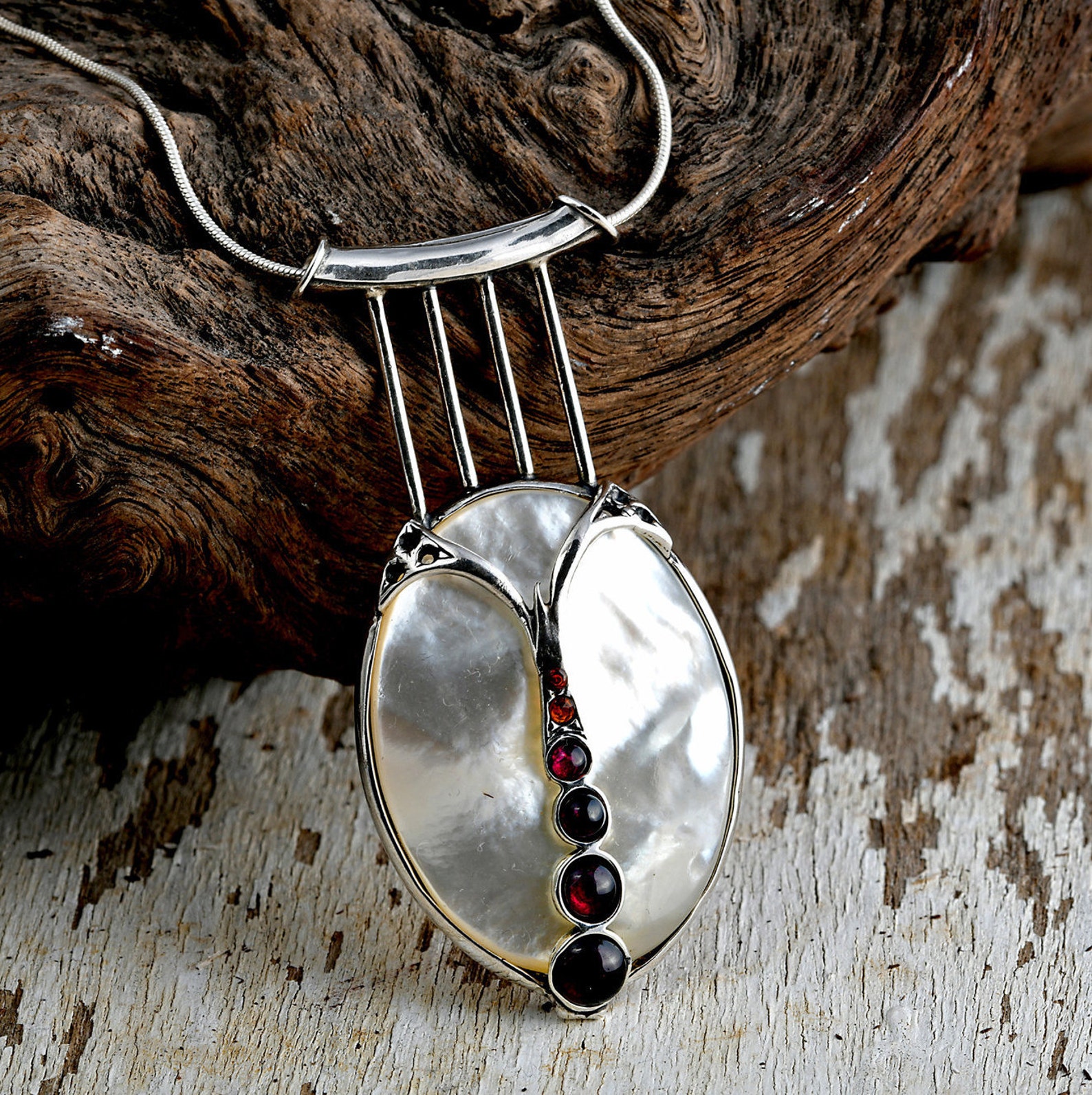 Sterling Silver Large White Stone Pendant Necklace big MOP | Etsy