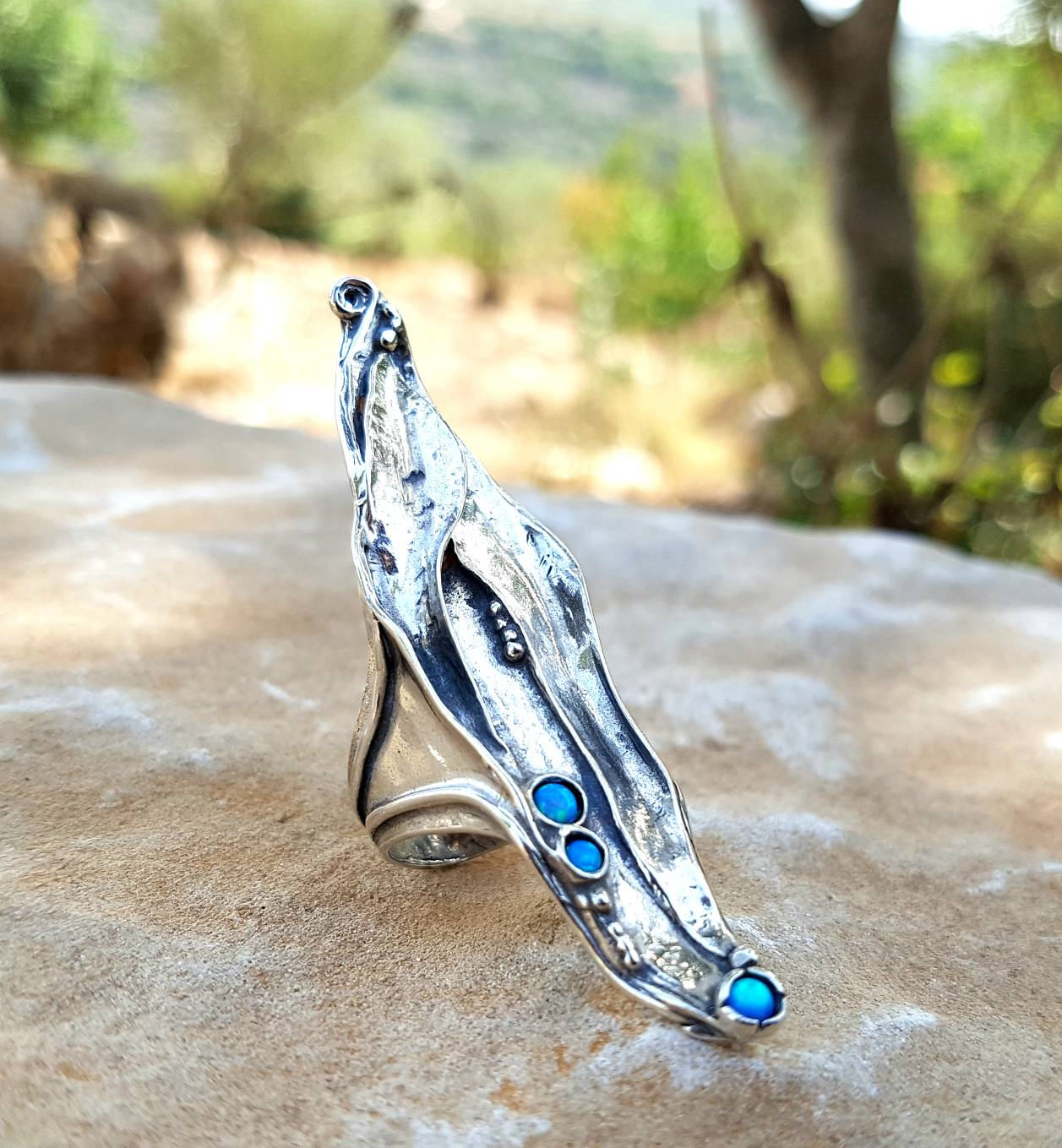 Big Full Finger Ring Long Sterling Silver Bohemian Ring for - Etsy